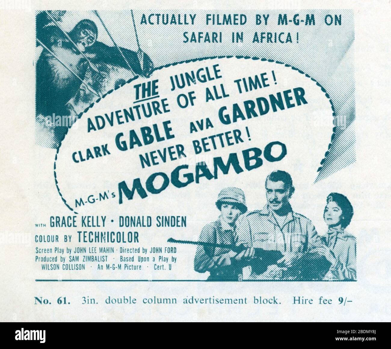 CLARK GABLE AVA GARDNER and GRACE KELLY in MOGAMBO 1953 director JOHN ...