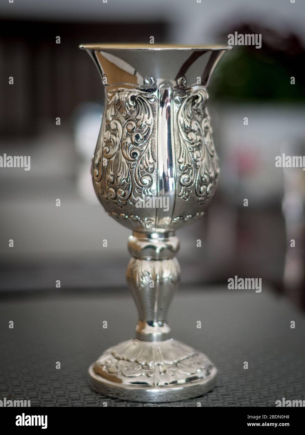 Isolated close up of Elijah the Prophet Silver Cup on the Seder Evening ...