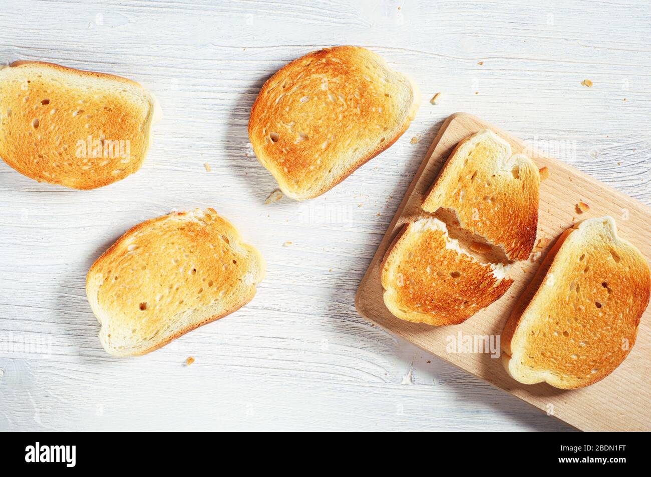 Background with toasted bread, top view Stock Photo - Alamy