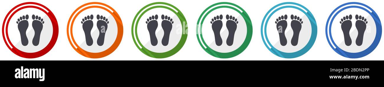 Foot icon set, flat design vector illustration in 6 colors options for ...