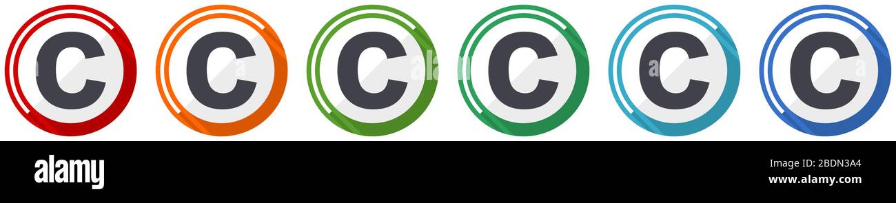 Copyright icon set, flat design vector illustration in 6 colors options ...