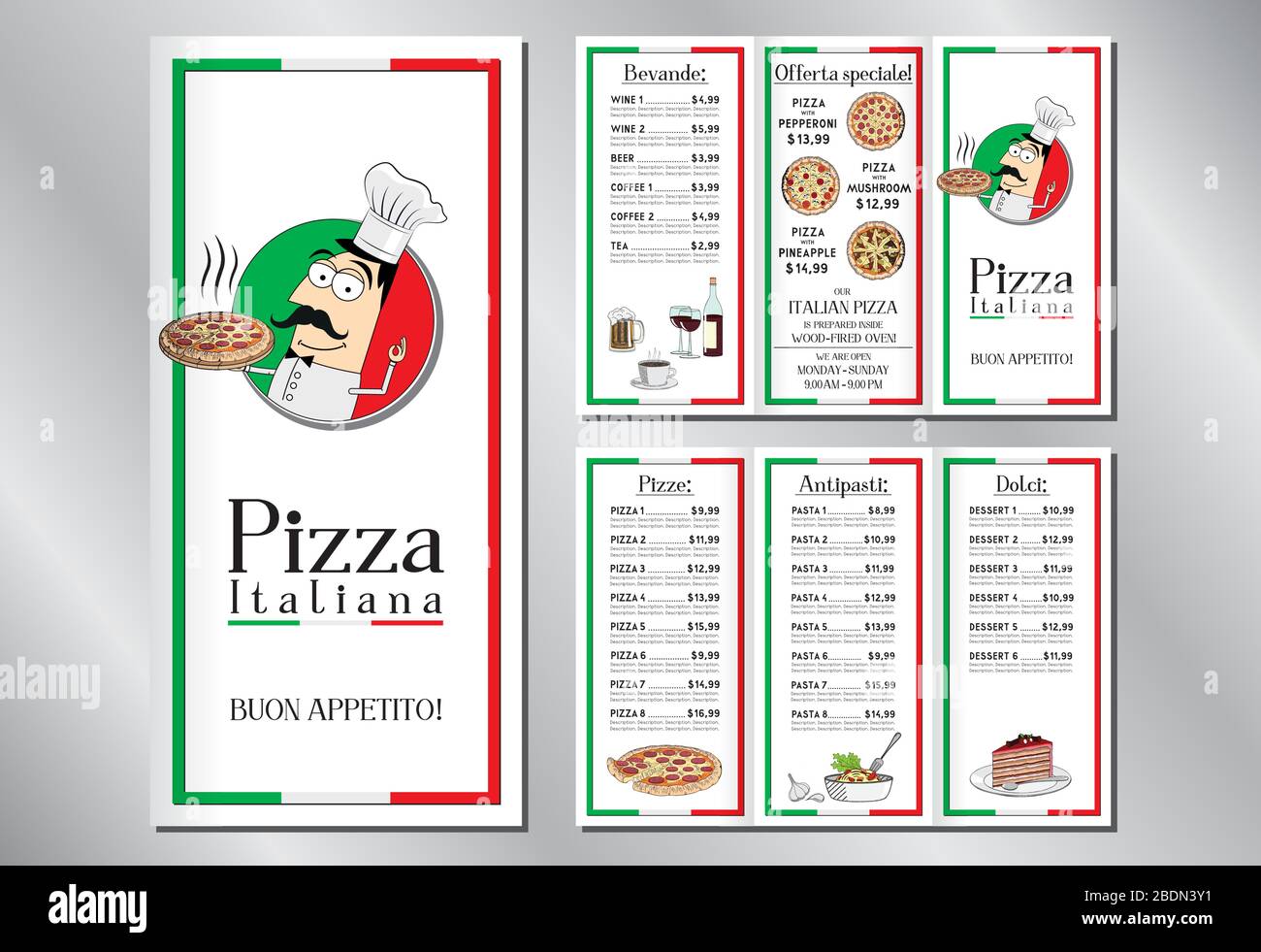 Italian pizza restaurant - menu/ flyer template - pizzas, pastas ...