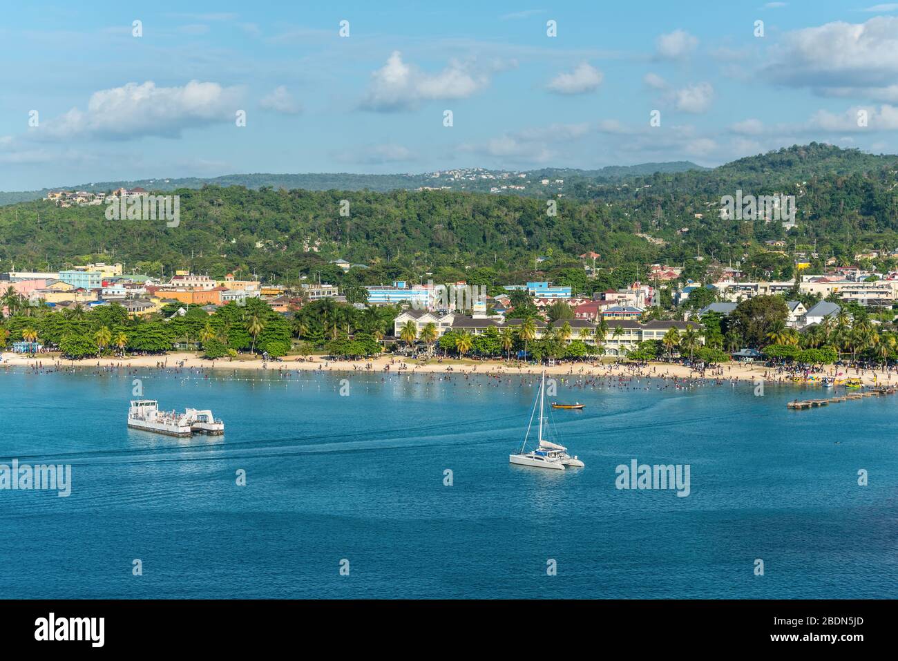 Ocho Rios, Jamaica - April 23, 2019: People relax on the Ocho Rios Bay ...