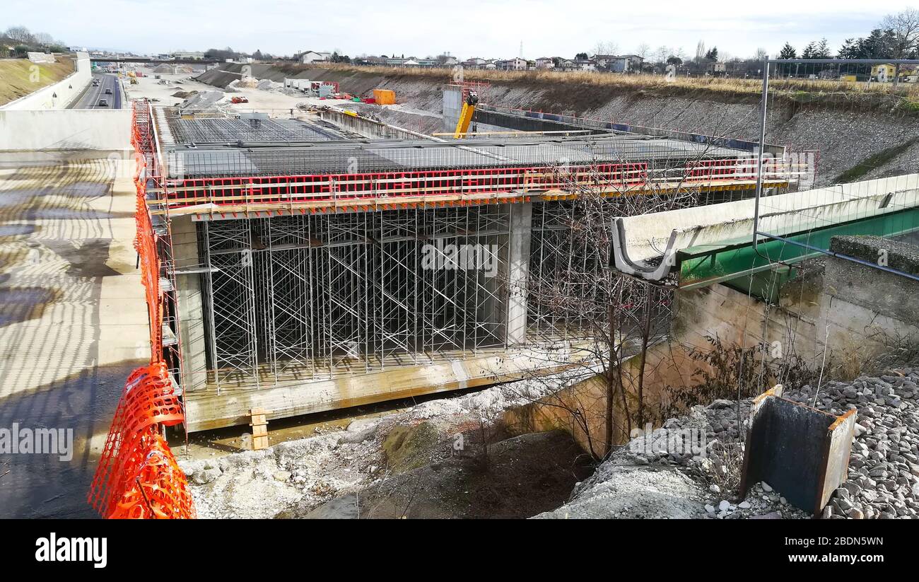 Highway construction site view. Civil engineering. Road on costruction ...