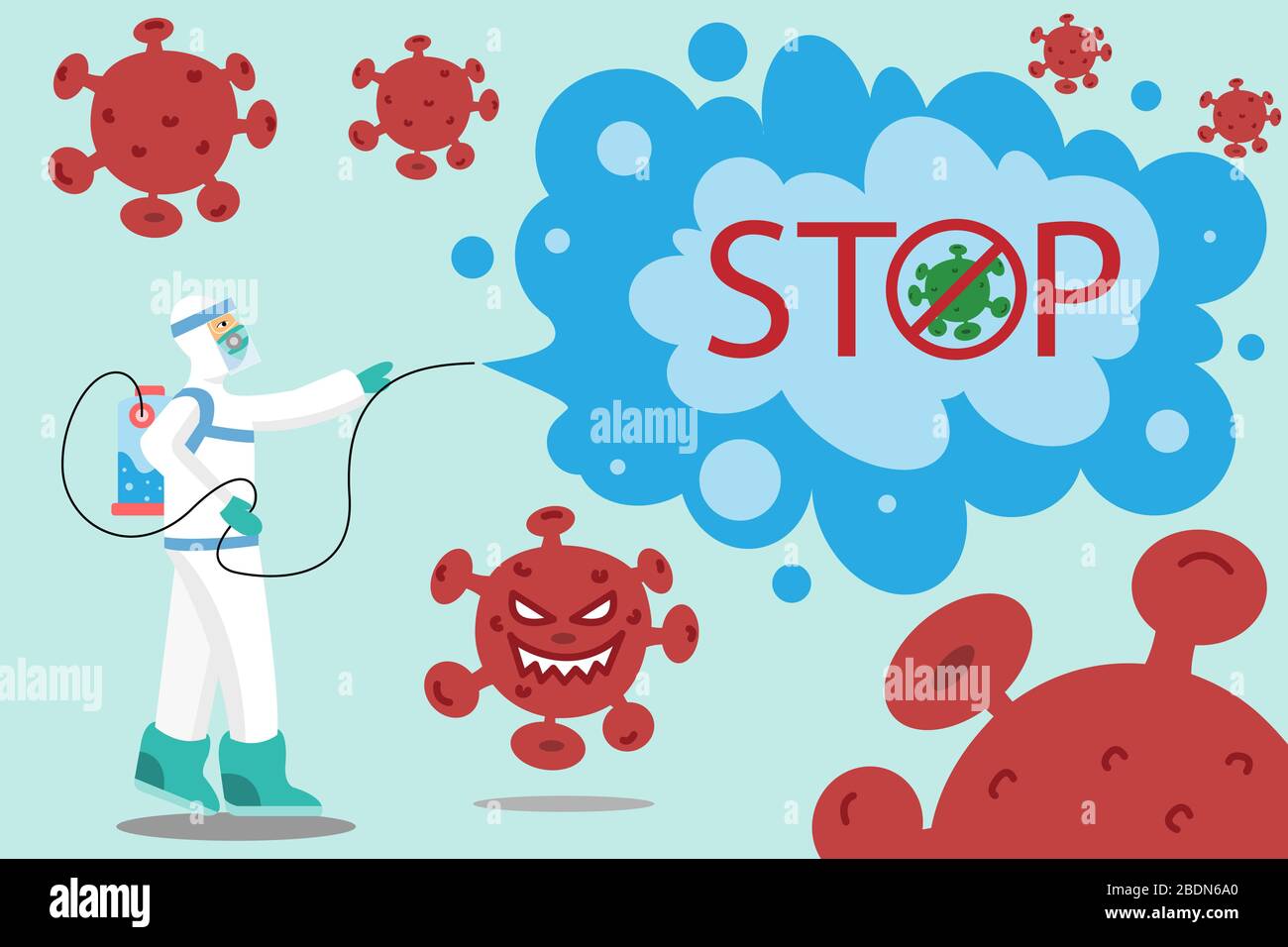 Doctor in chemical protective clothing coverall and gas mask stop ...