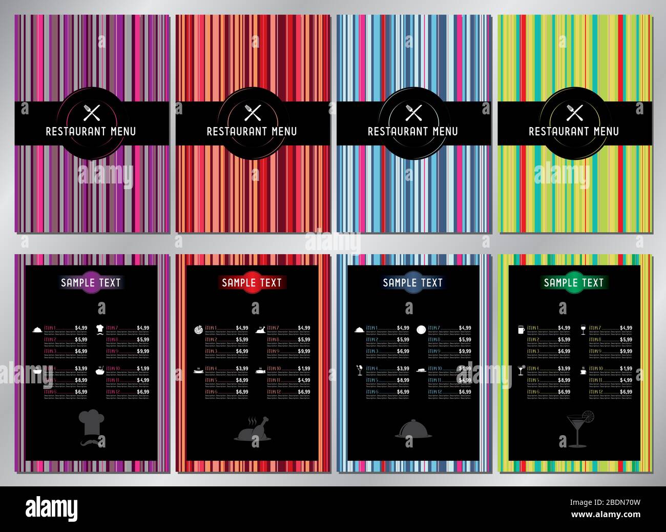 Restaurant menu template with colorful stripes - A4 format (210x297 mm ...