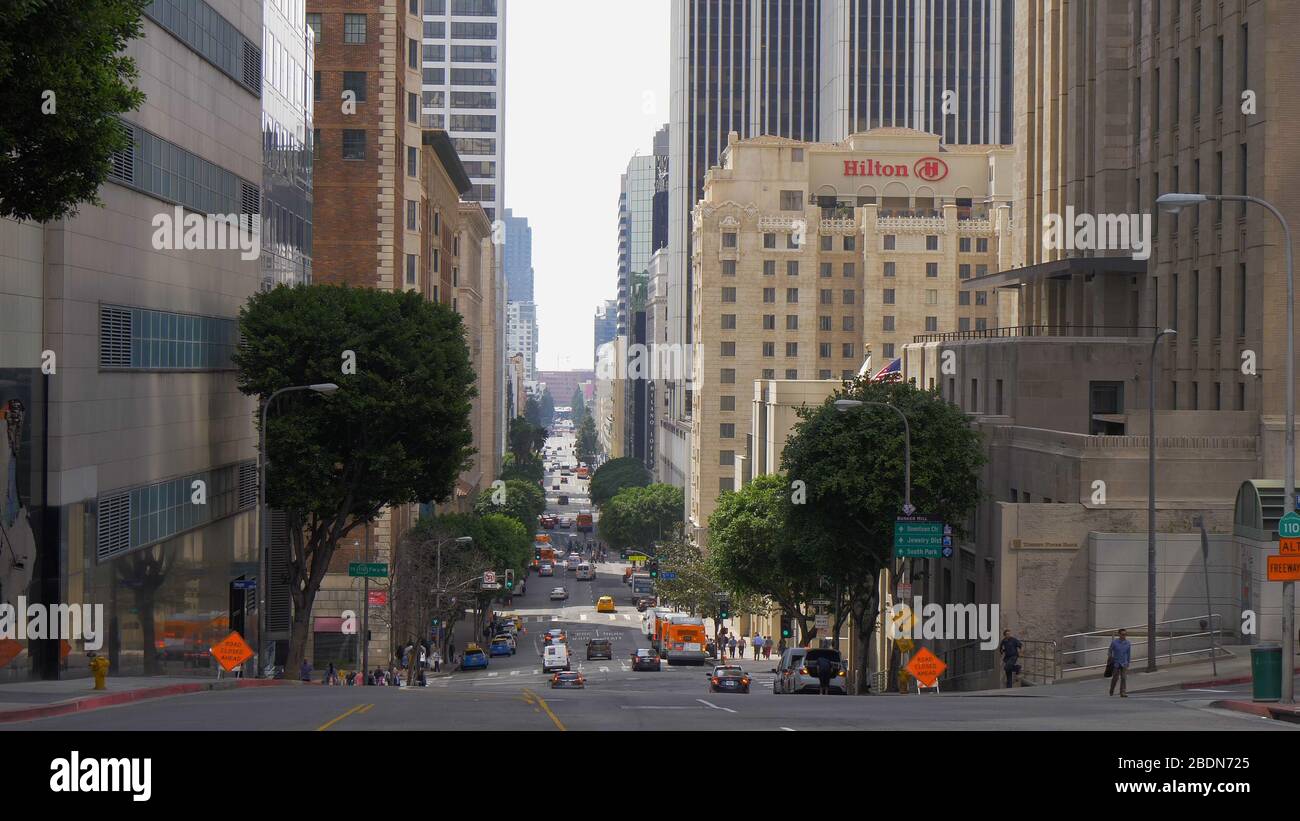 Street view in Downtown Los Angeles - CALIFORNIA, USA - MARCH 18, 2019 ...