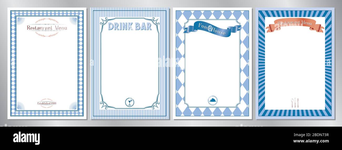 Blue classic, retro, vintage restaurant menu templates - A4 format ...