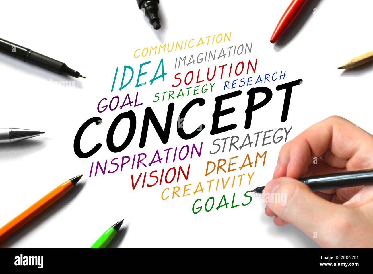 Concept - human hand writing words Stock Photo - Alamy