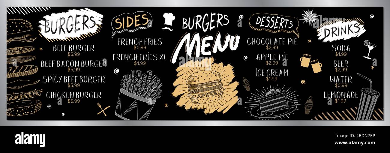 Vintage burger menu/ price list/ ordering board (burgers, french fries ...