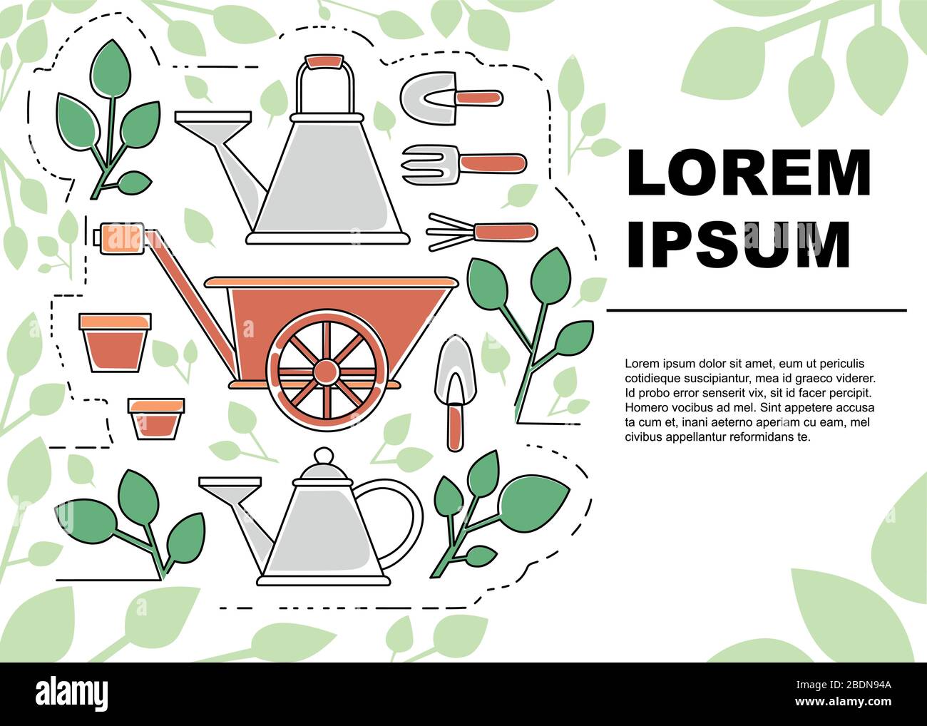 Gardening items collection outline icons advertising flyer design flat ...