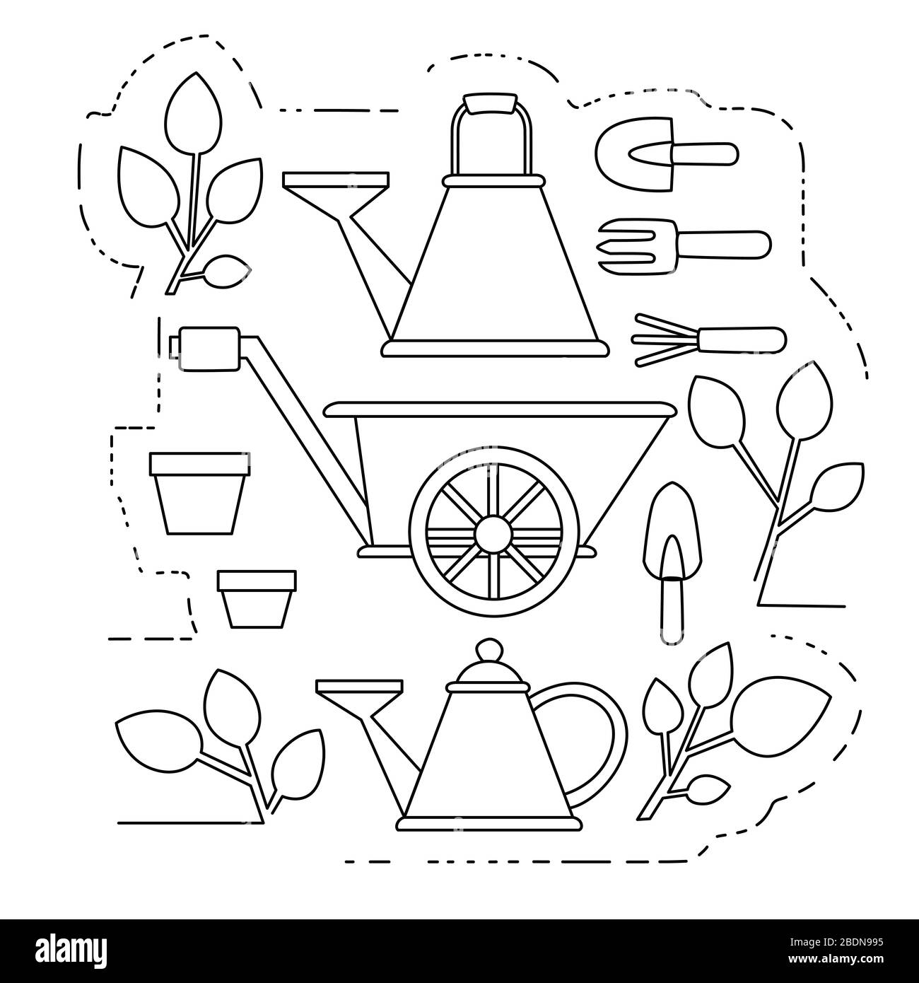Gardening items collection outline icons set flat vector illustration ...