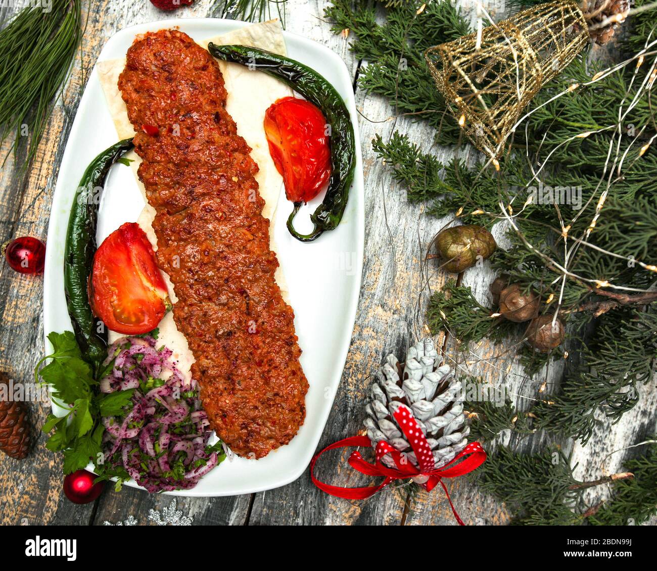 turkish kebab with bell pepper tomato meat and spice served with ...