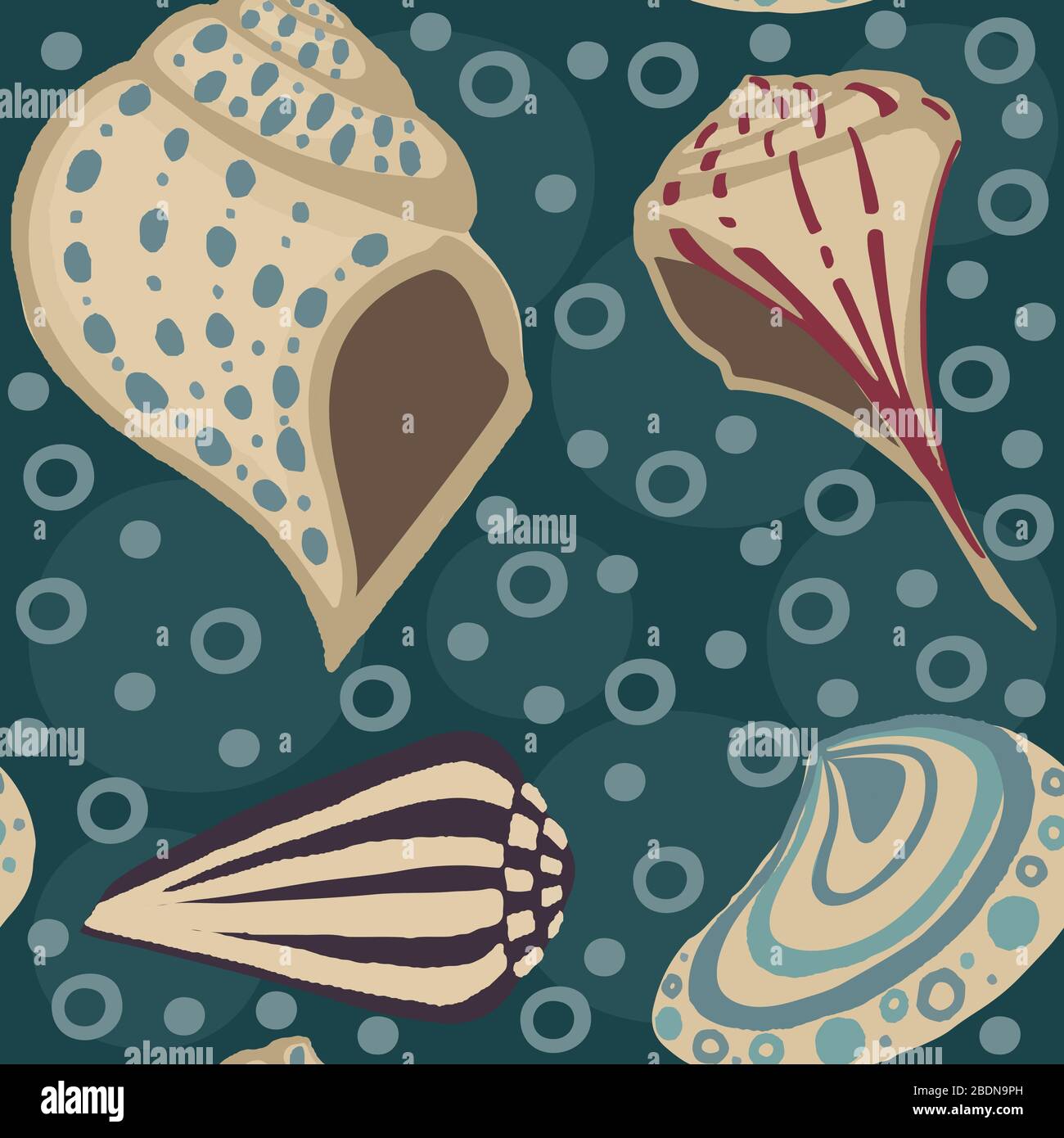 Seamless pattern big different seashell collection colored tropical ...
