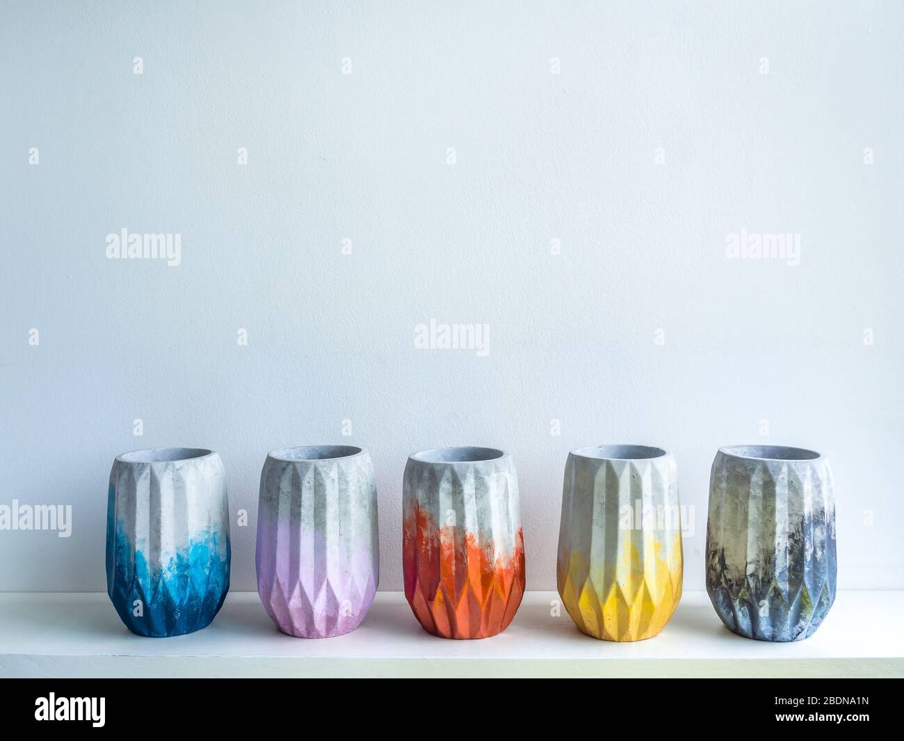 Cactus pot. Concrete pot. Empty colorful concrete planters on white ...