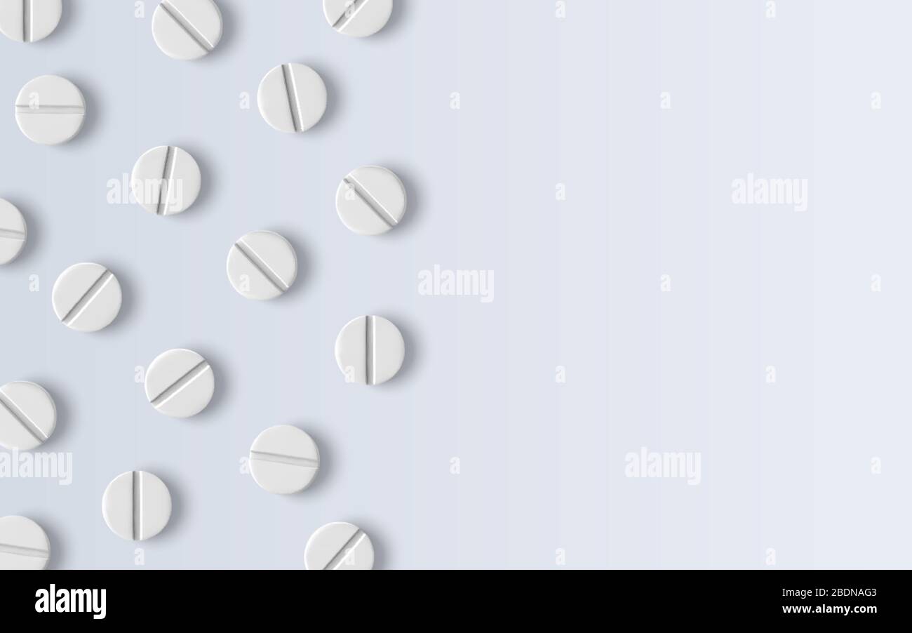 3d realistic white medical pill, top view. Design template of pills ...