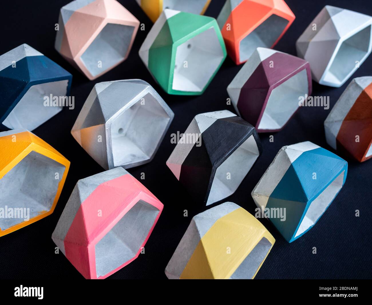 Cactus pot. Concrete pot. Empty colorful pentagon concrete planters on ...