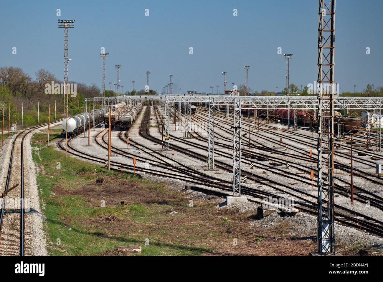 Railway network with rail tracks and trains Stock Photo - Alamy
