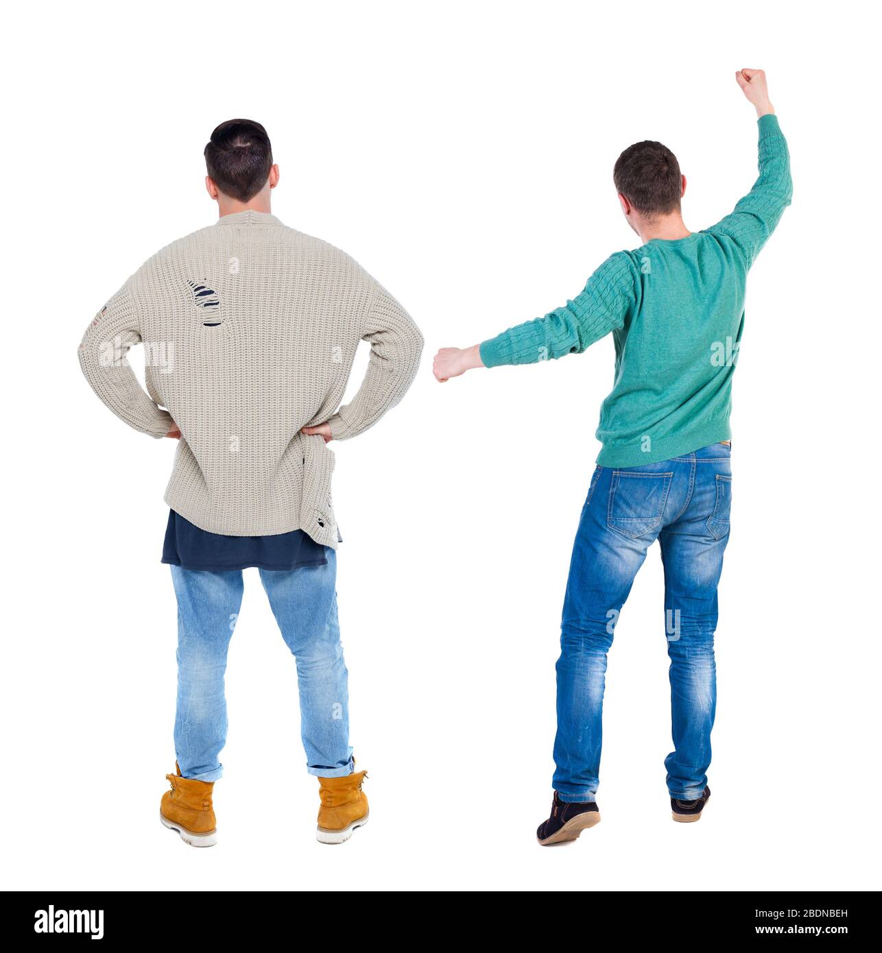 Back view two man in sweater. Rear view people collection. backside ...