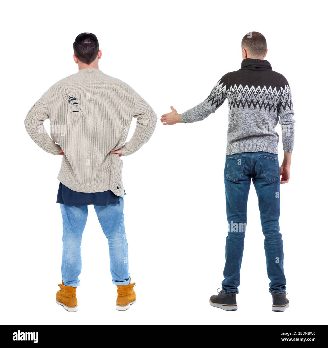 Back view two man in sweater. Rear view people collection. backside ...