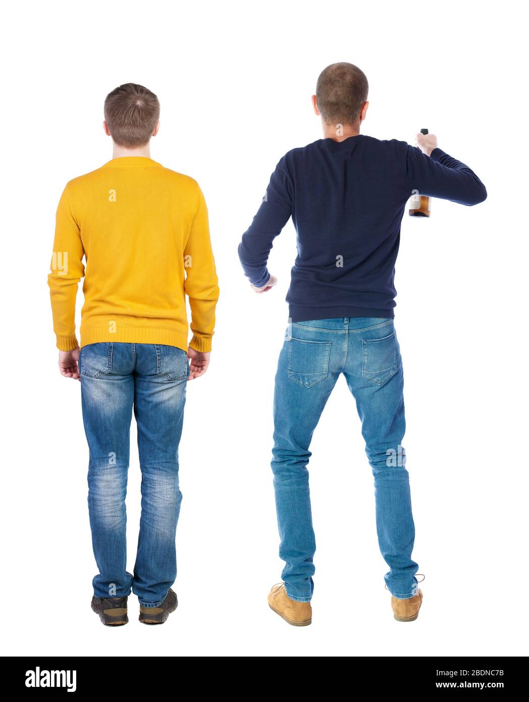 Back view two man in sweater. Rear view people collection. backside ...
