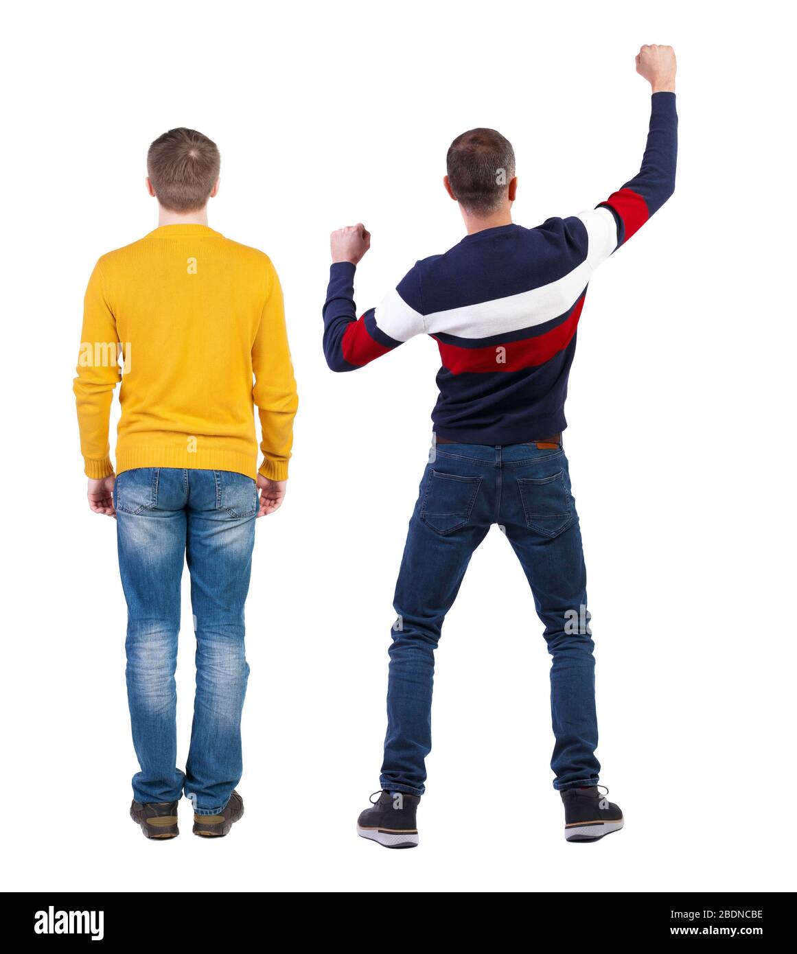 Back view two man in sweater. Rear view people collection. backside ...