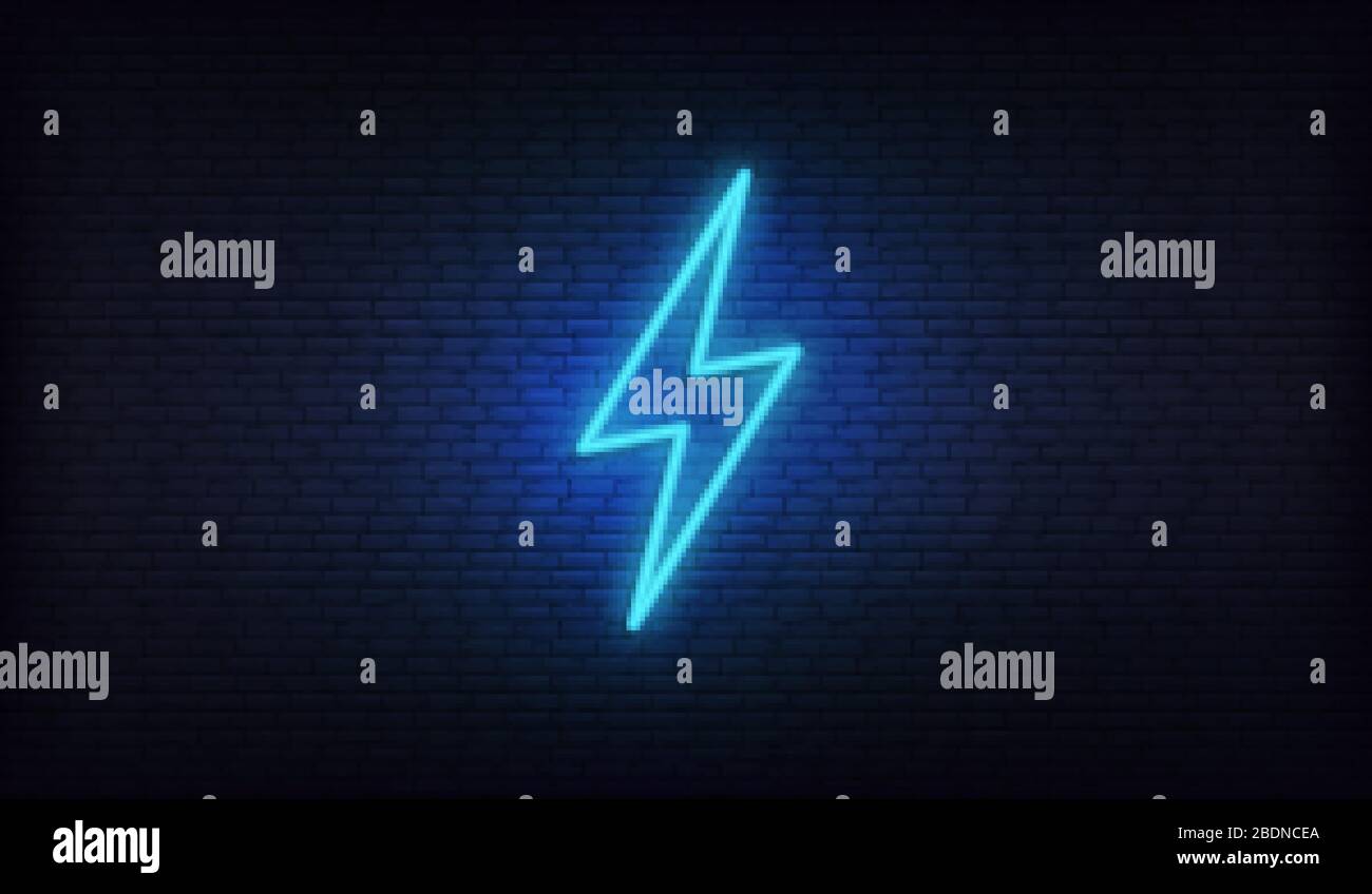 Neon lightning, thunder and electricity. Lightning bolt neon sign Stock ...