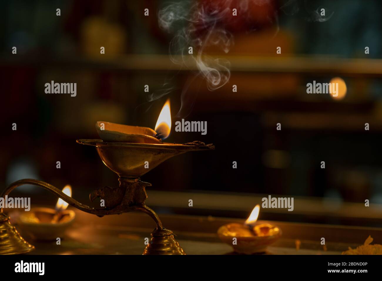 Diwali oil lamp in indian temple Stock Photo - Alamy