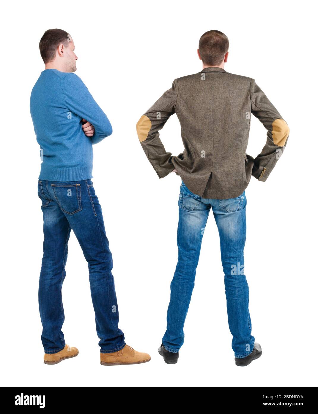 Back view two man in sweater. Rear view people collection. backside ...