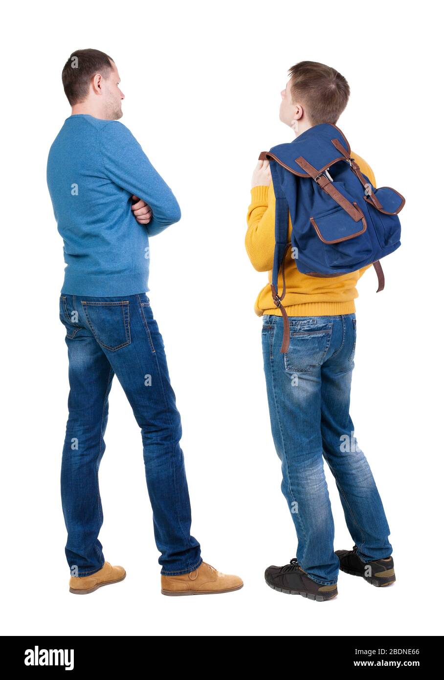 Back view two man in sweater. Rear view people collection. backside ...