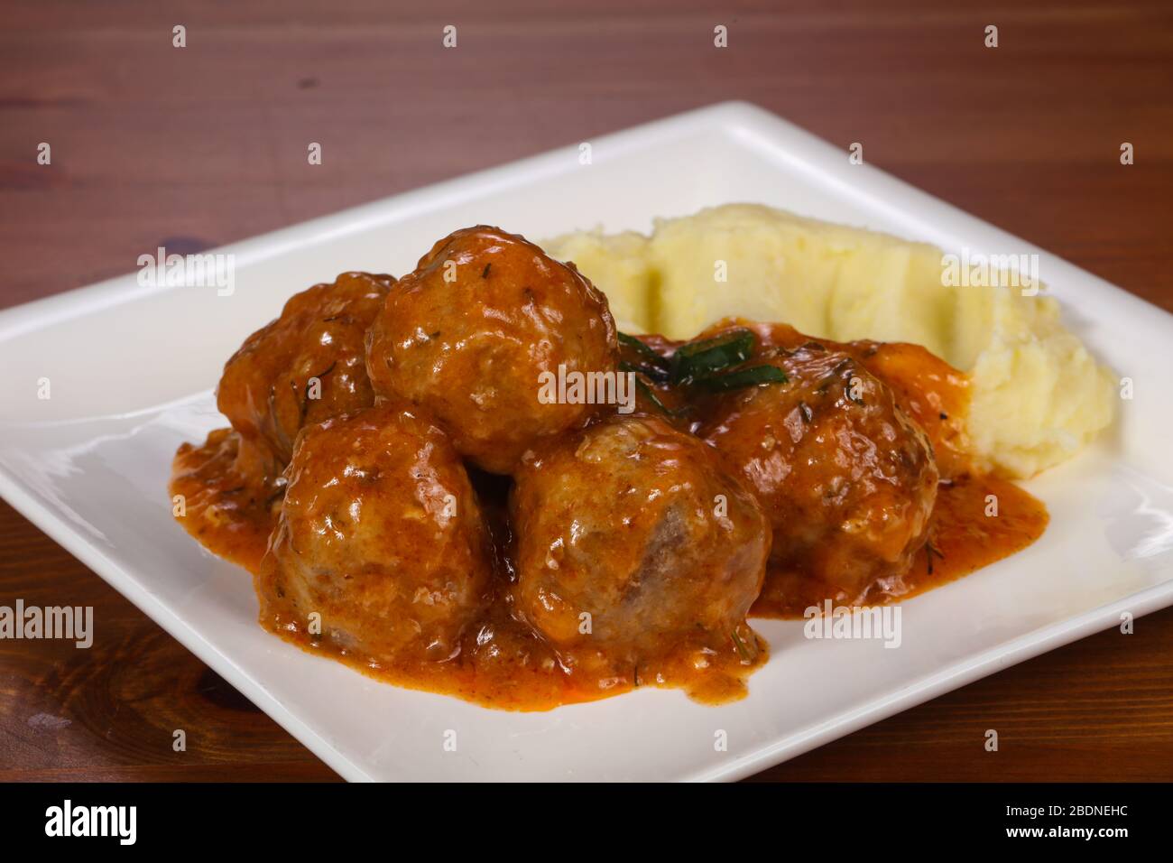 Minced meat balls with mashed potato Stock Photo - Alamy