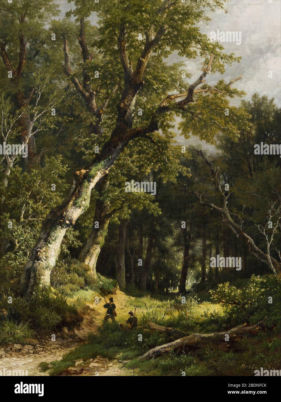 Remigius Adrianus Haanen - Wooded landscape with two hunters (1872 ...