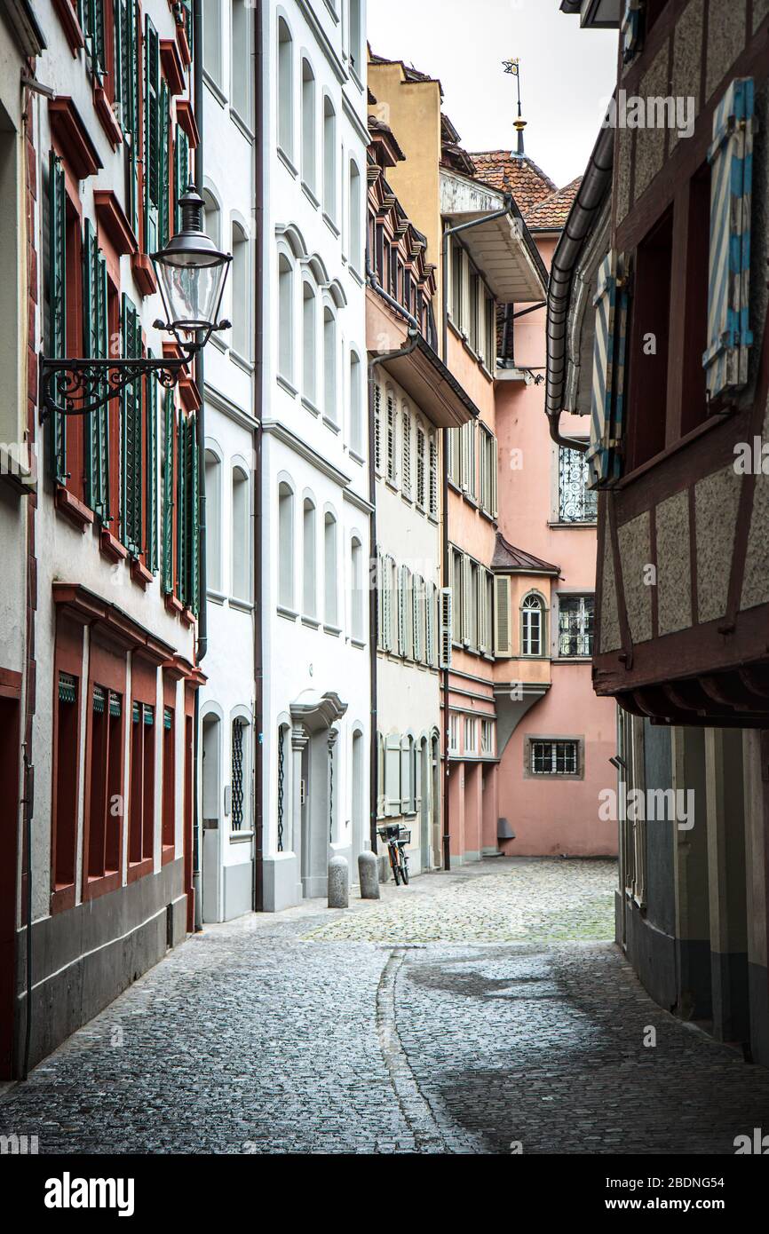 Narrow and deserted alley in Lucerne Stock Photo - Alamy