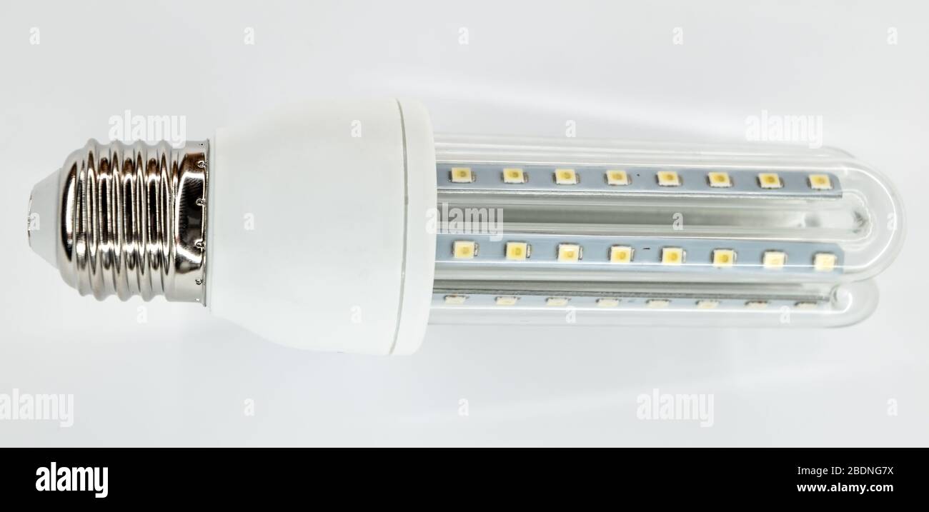 ecological LED bulb on white background Stock Photo - Alamy