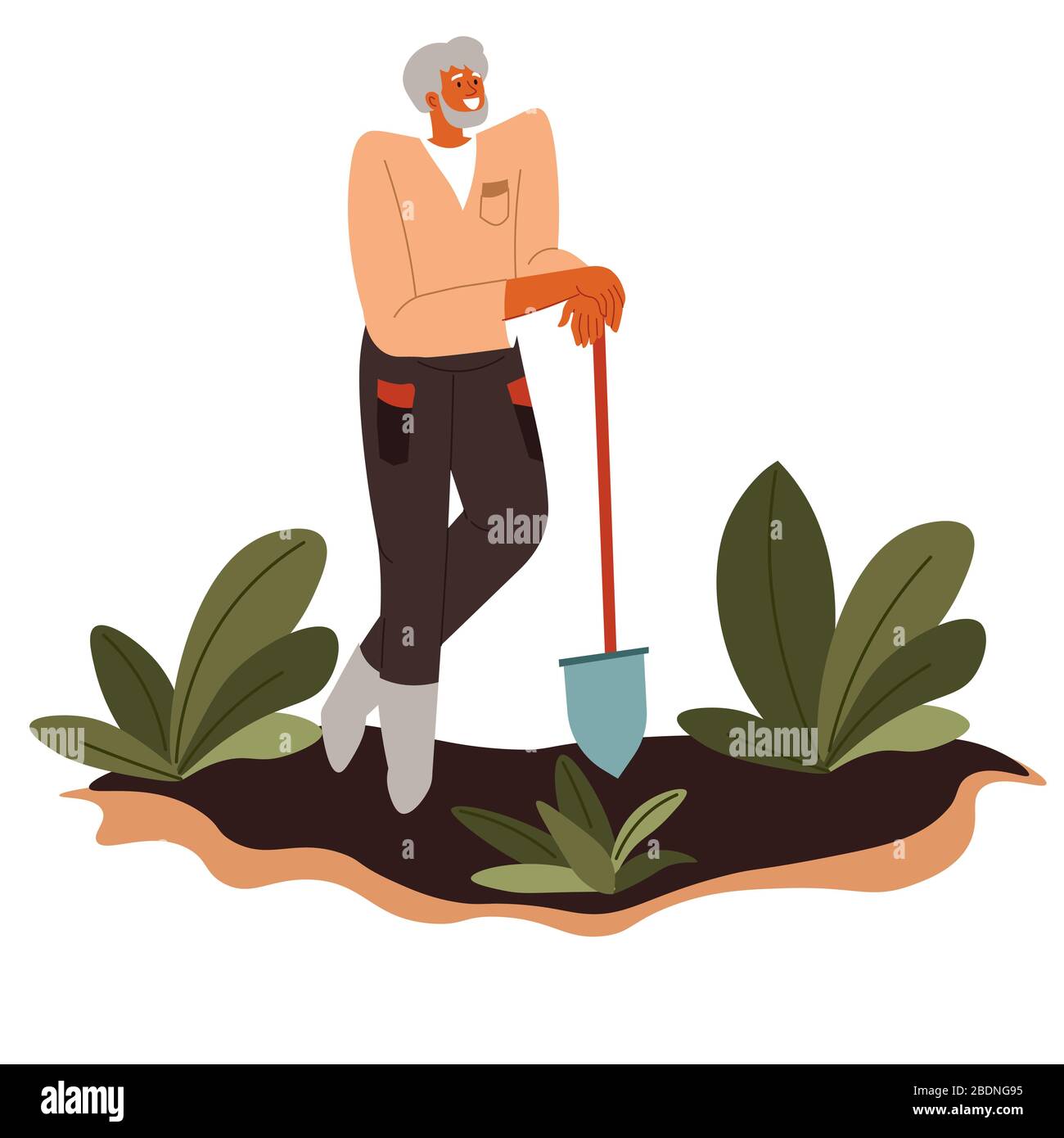 Man digging soil with spade, farming man at plantation Stock Vector ...