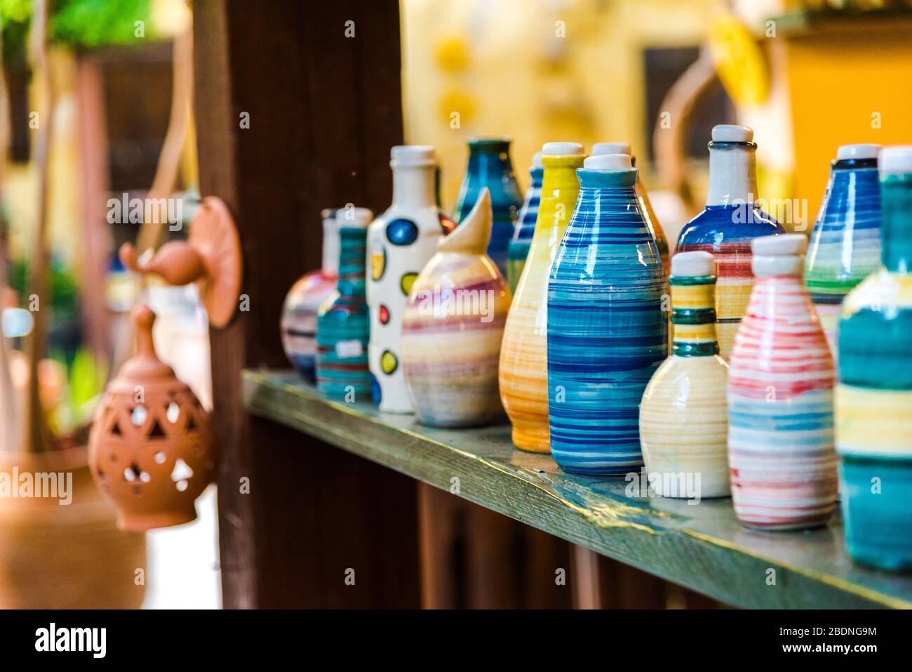 Beautiful handmade pottery bottles. Art/ craftmanship concept Stock ...