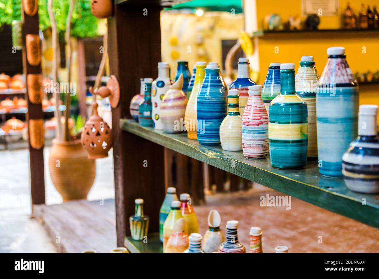 Beautiful handmade pottery bottles. Art/ craftmanship concept Stock ...