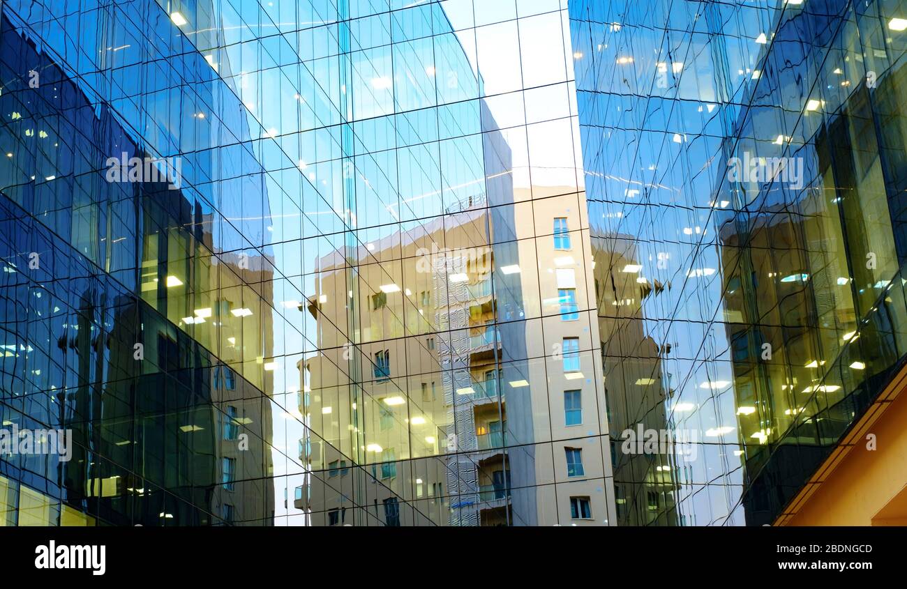 lights reflection on modern windows building Stock Photo - Alamy