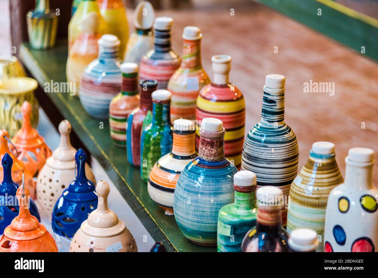 Beautiful handmade pottery bottles. Art/ craftmanship concept Stock ...