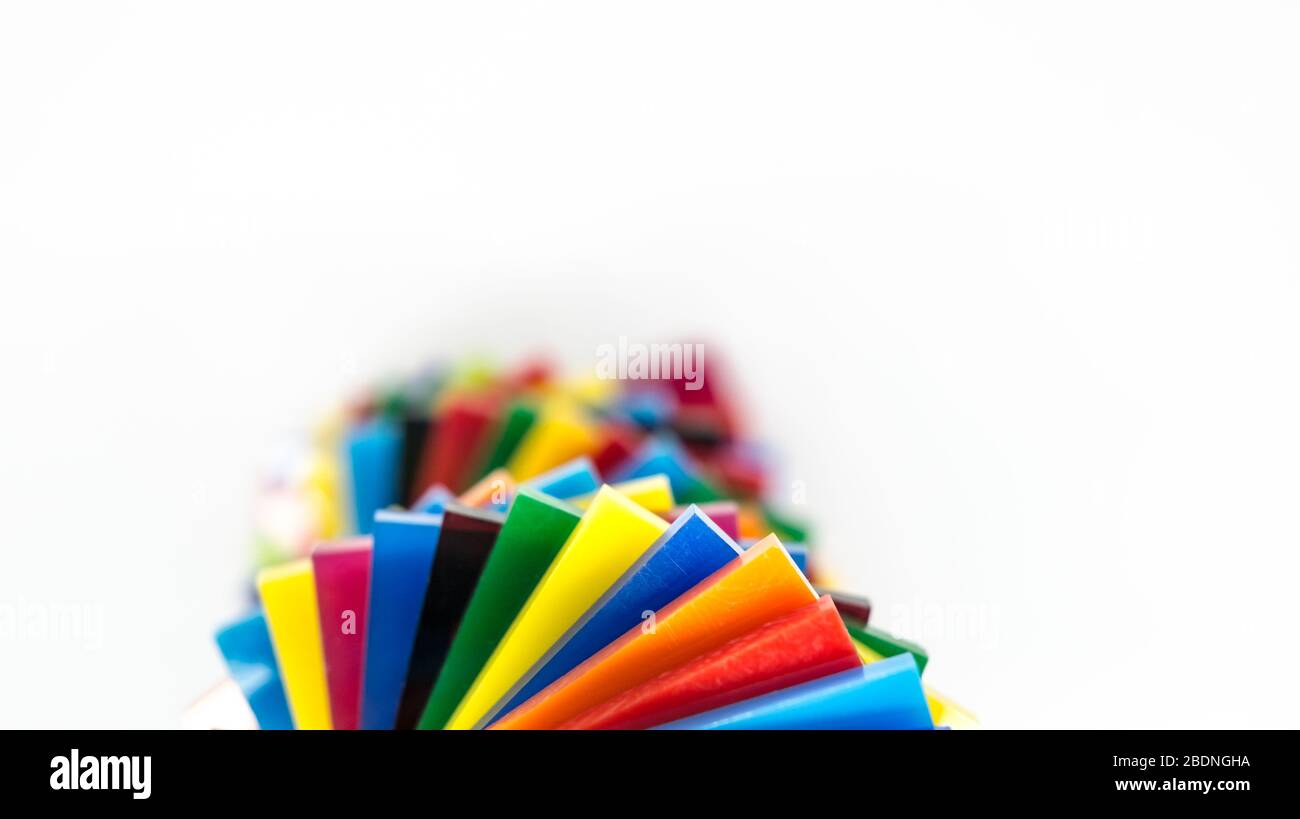 Stack of Coloured Cast Acrylic Sheet on white background, top view ...
