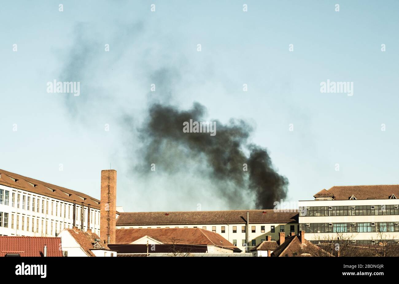 toxic smoke from the fire over buildings Stock Photo - Alamy