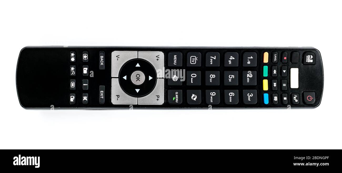 used multimedia remote control on white background Stock Photo - Alamy