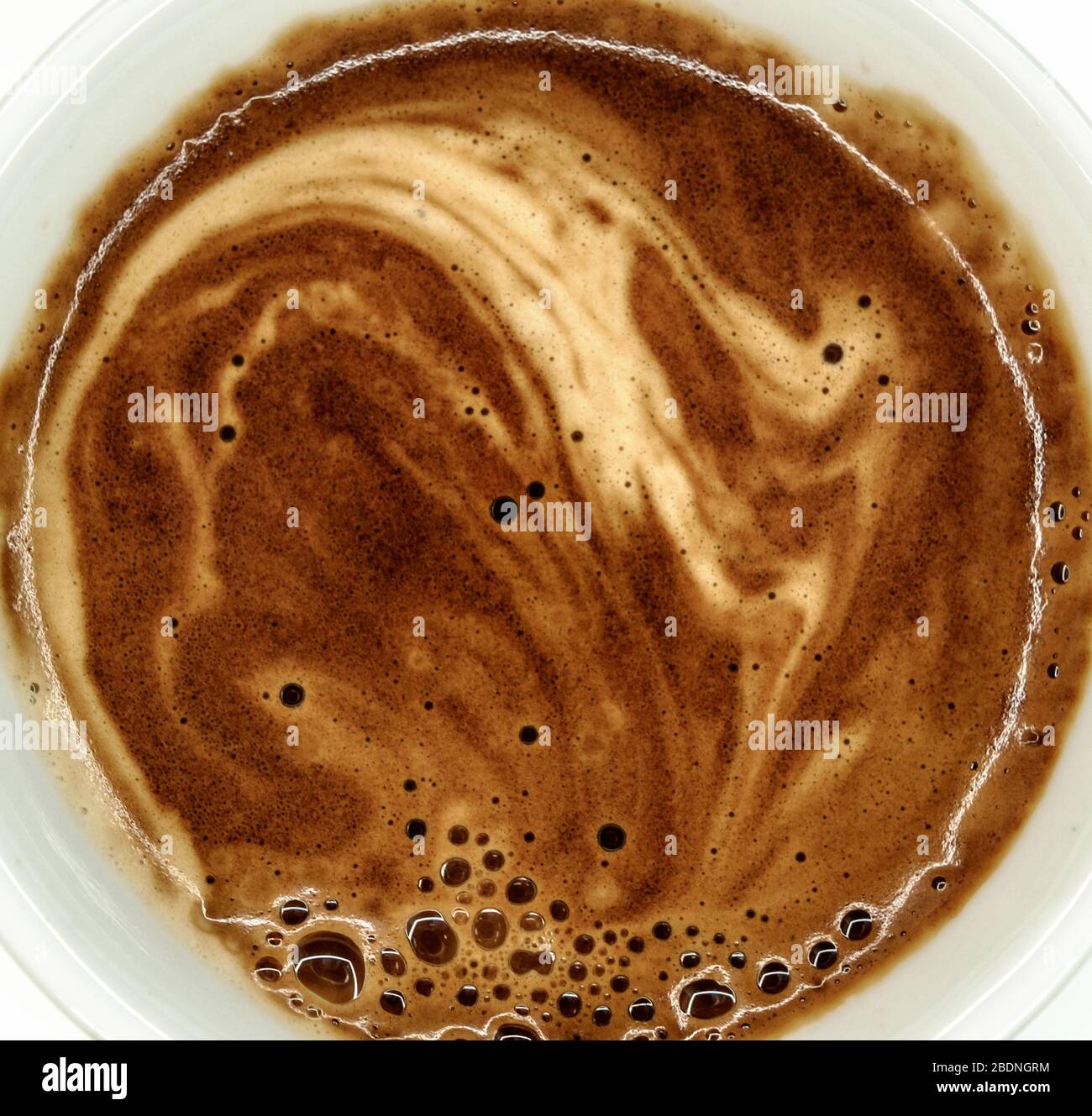 white coffee mug with hot instant coffee foam top view Stock Photo - Alamy