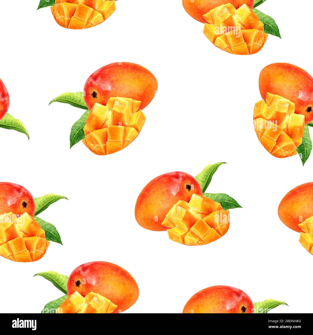 Mango hand drawn watercolor illustration. Seamless pattern Stock Photo ...