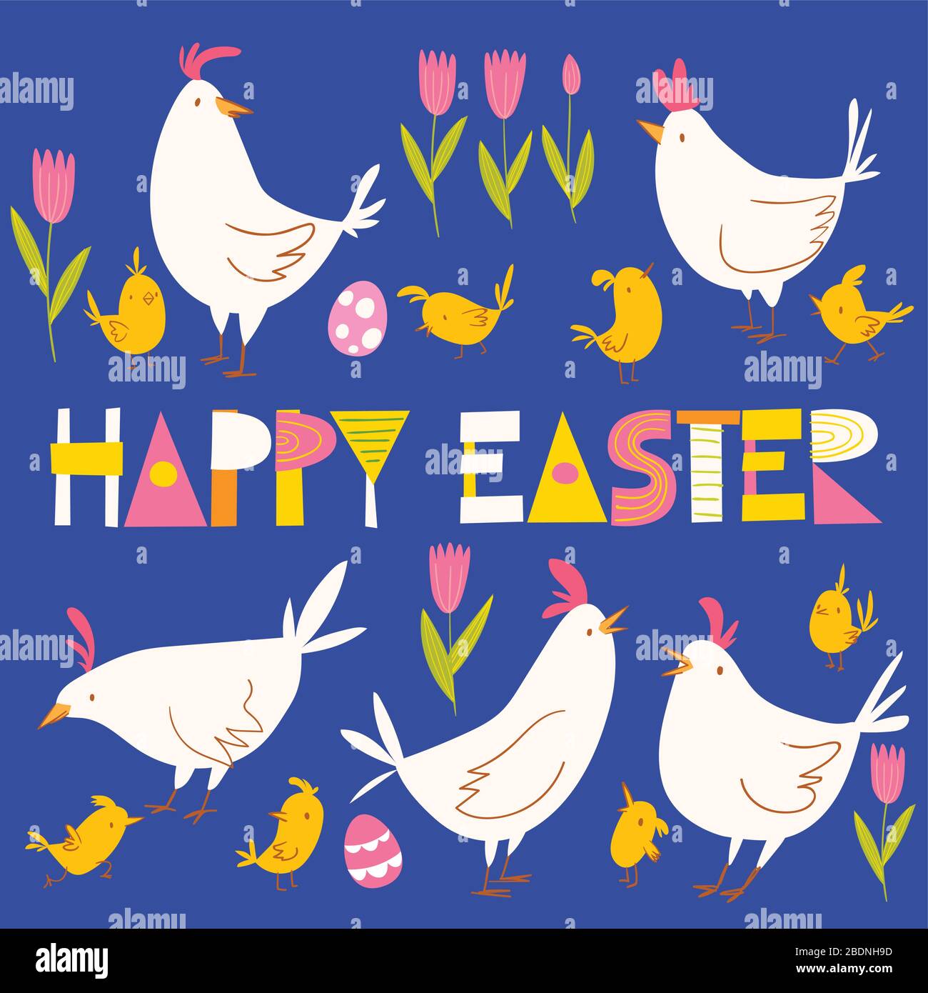 Vector spring easter card with hens and chickens Stock Vector Image ...