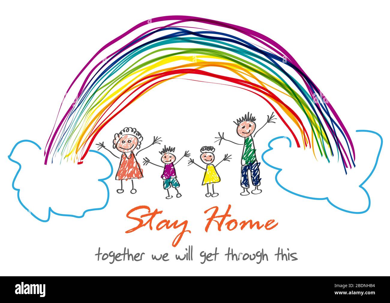 The word Stay Home, save you by coronavirus. Vector drawing made by a ...