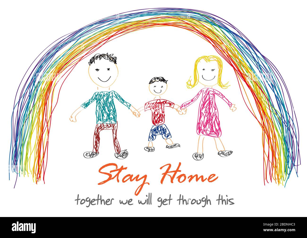 The word Stay Home, save you by coronavirus. Vector drawing made by a ...