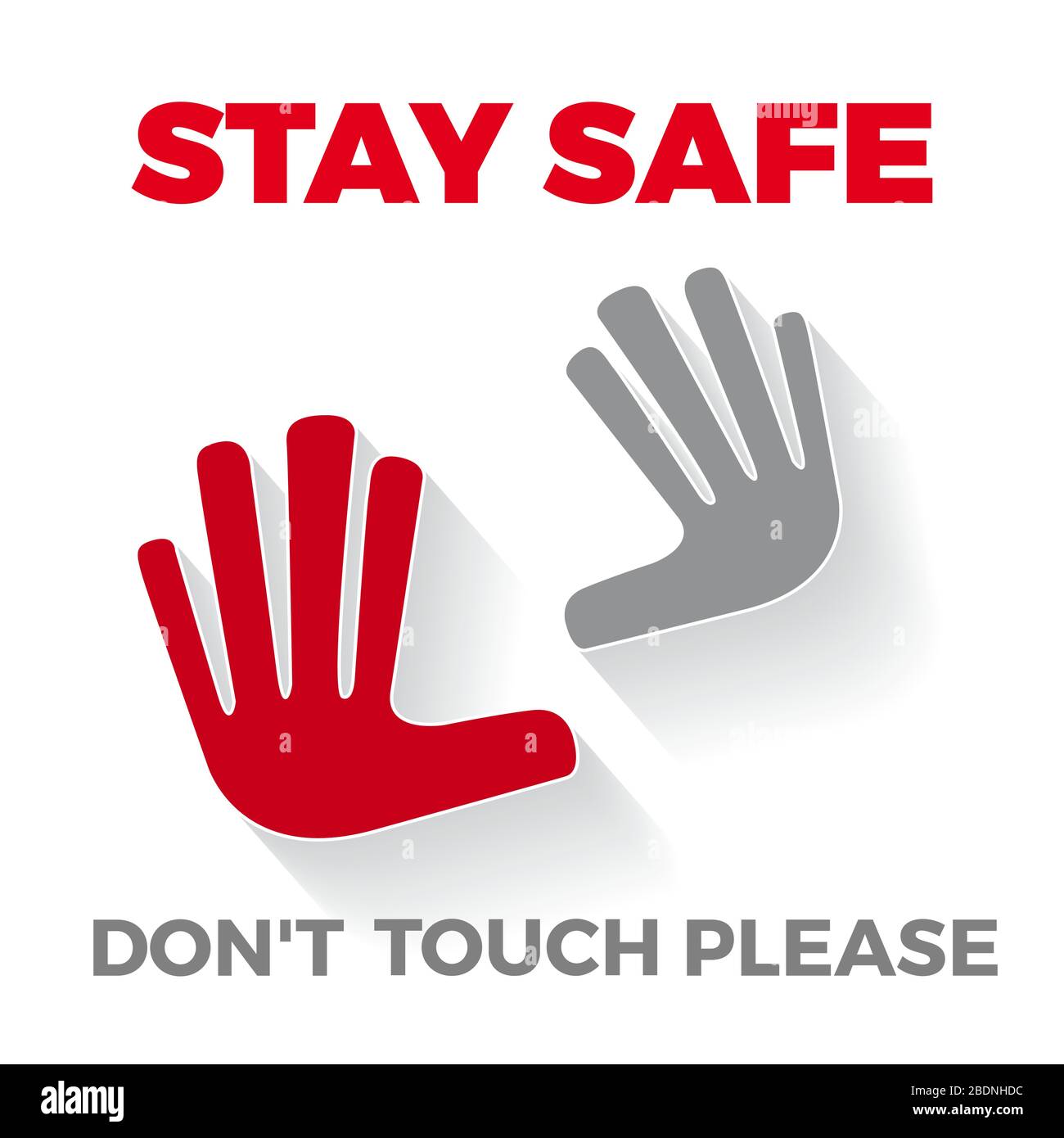 Warning label Coronavirus with hand. Don't touch please, stay safe ...