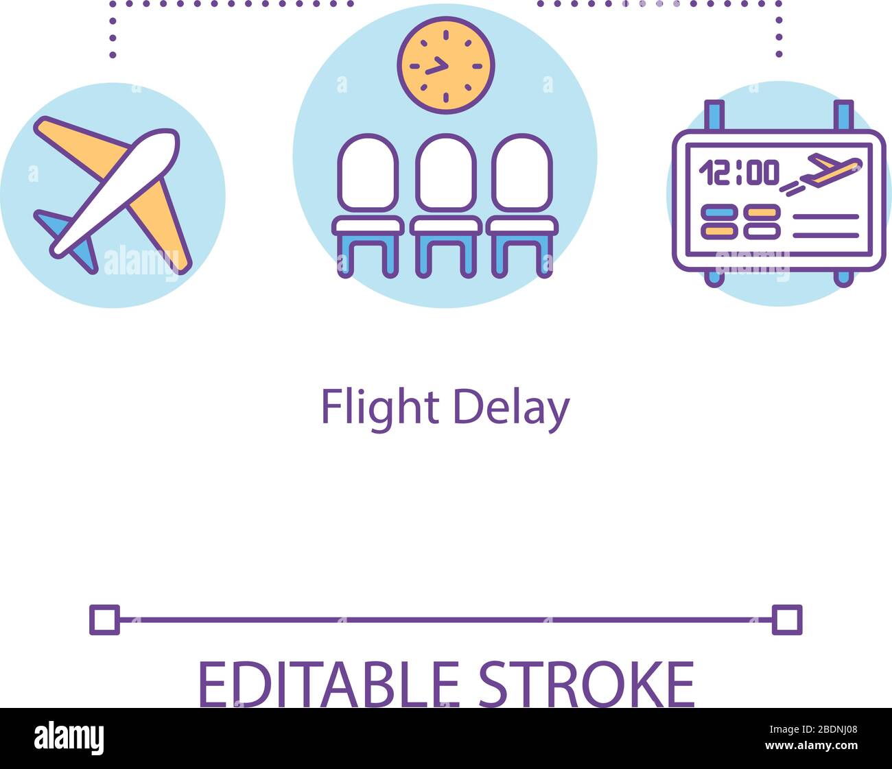 Flight delay concept icon. Airline company, airport problem idea thin ...