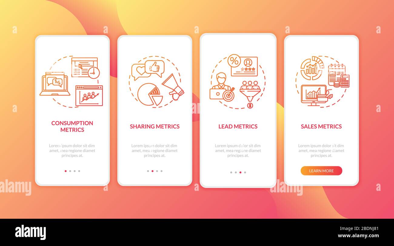 Lead generation metrics onboarding mobile app page screen with concepts ...
